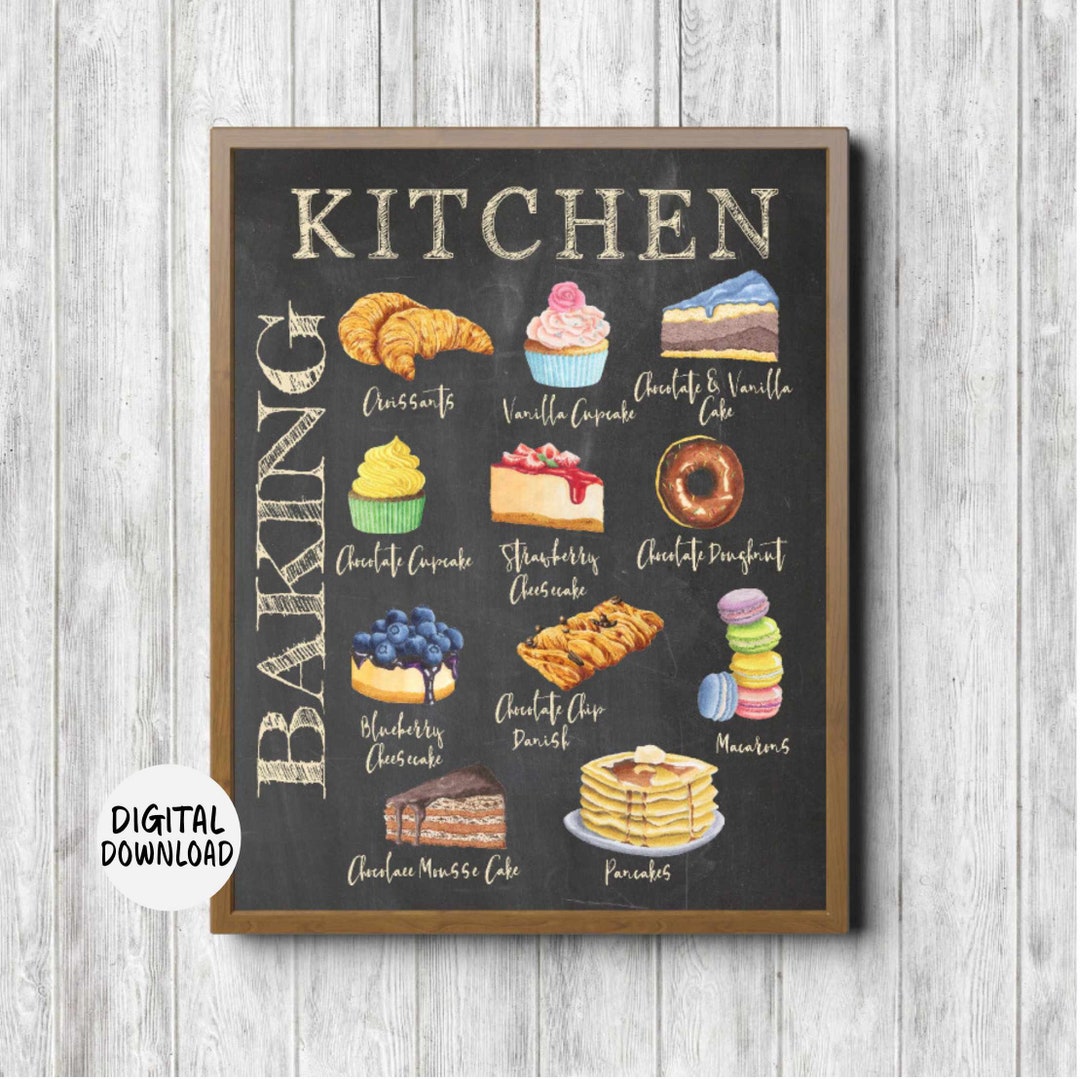 Baking Kitchen Chalkboard Printable Wall Art Cake /pastry - Etsy