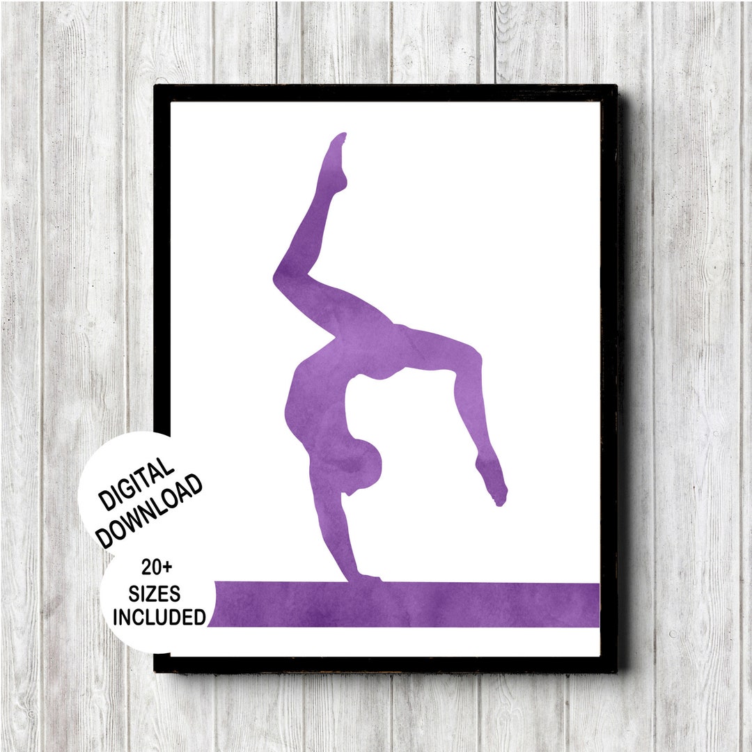Female Gymnast Doing A Stag Handstand on A Balance Beam, Purple ...