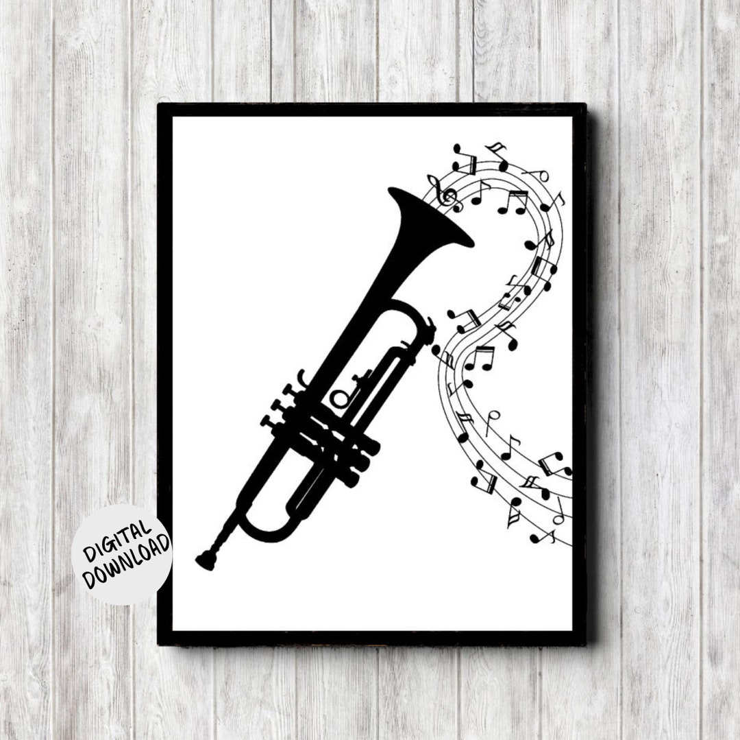 Printable Music Art Poster - Trumpet Wall Art - Music Notes Print ...