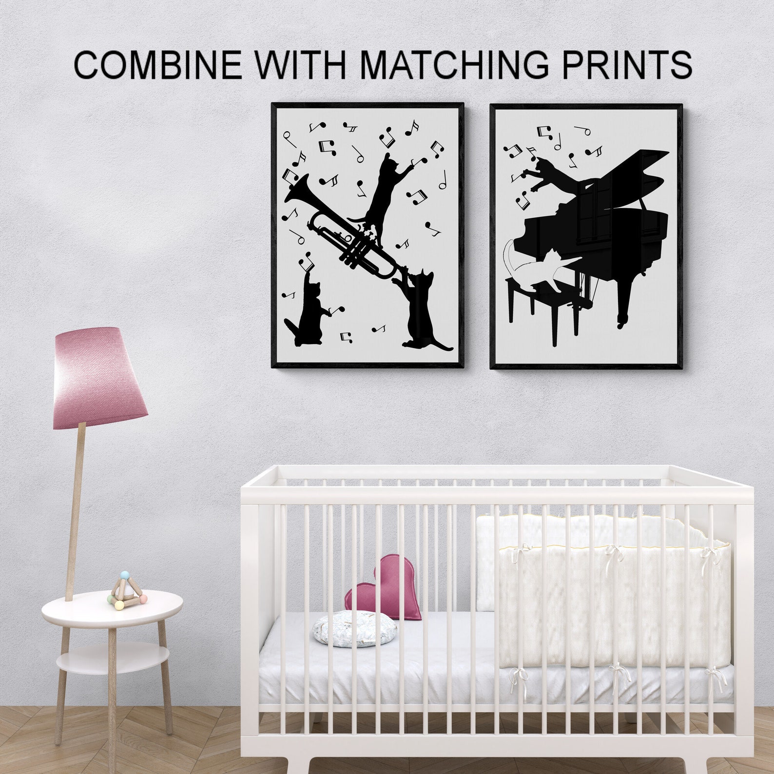 Cats Playing A Trumpet With Music Notes Printable Wall Art, Quirky Wall ...