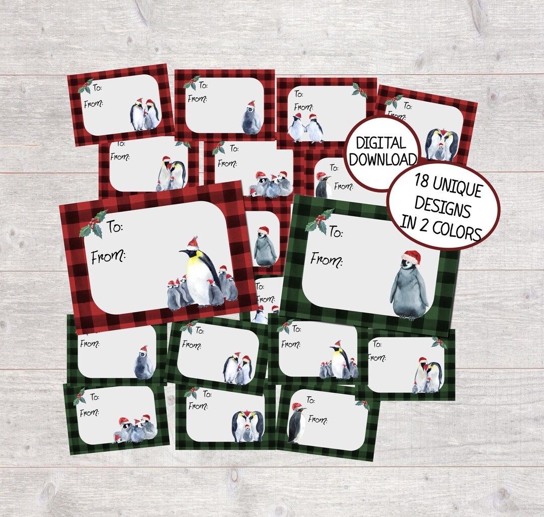 Cute Penguins With Santa Hats Christmas Gift Tags /stickers, Buffalo ...