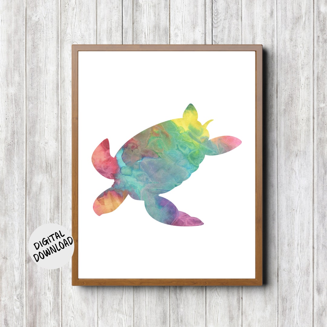 Colorful Nautical Printable Wall Art Watercolor Sea Turtle Nursery ...