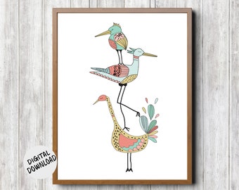 Three Birds Printable Wall Art Nursery / Kids Room Decor | Etsy