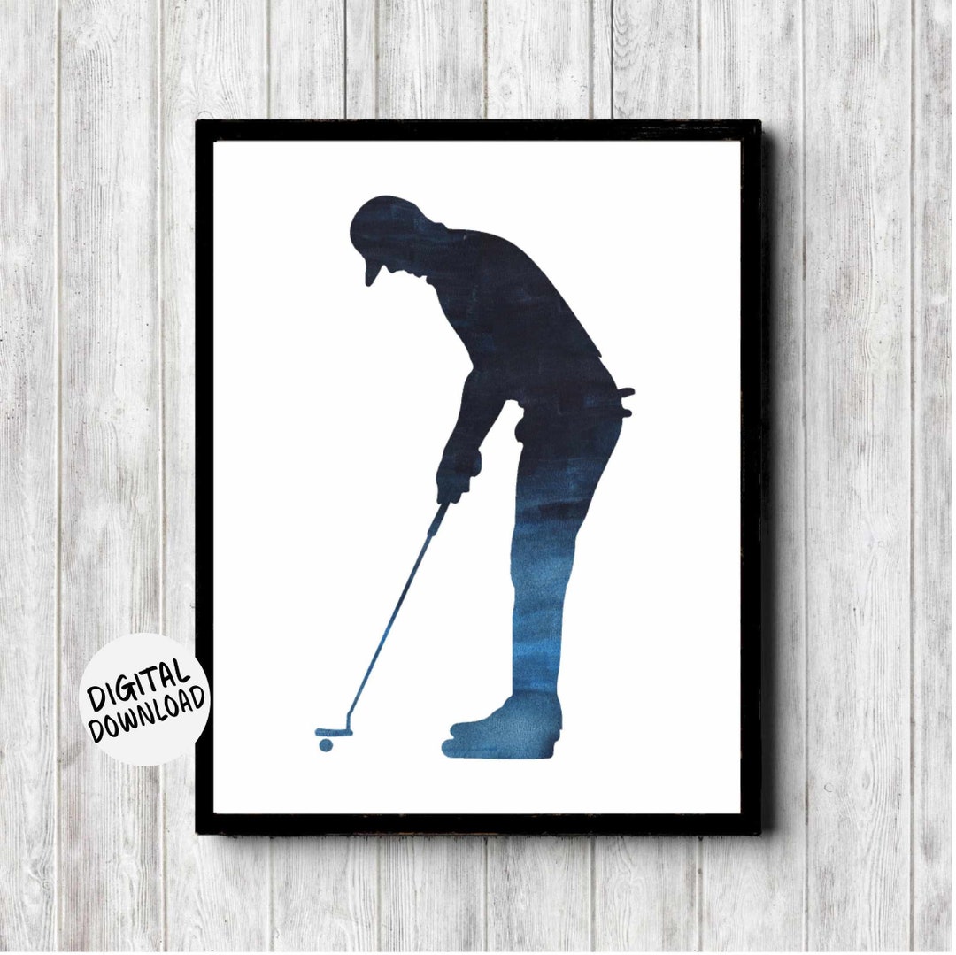 Printable Golf Player Silhouette Wall Art - Watercolor Golf Office ...