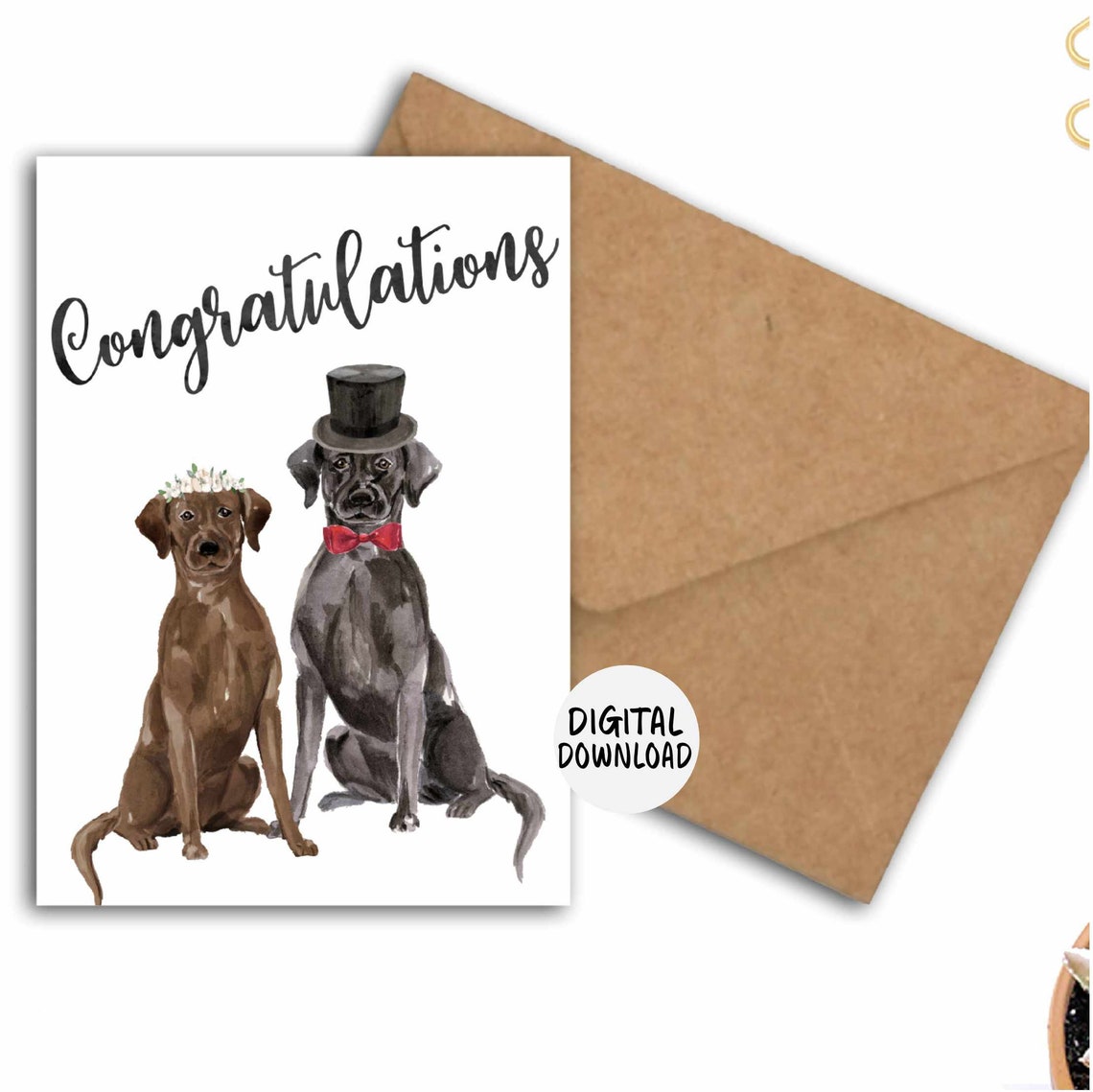 Printable Dogs Wedding / Engagement Congratulations Card - Labrador Retriever Card for Dog ...