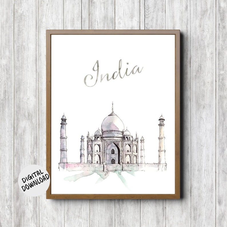 Taj Mahal Printable Wall Art Watercolor India Print Famous - Etsy