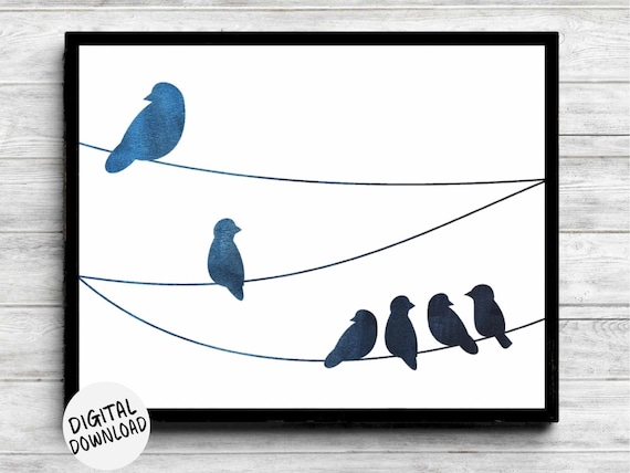 Birds on A Wire Printable Poster Watercolor Birds Nursery - Etsy