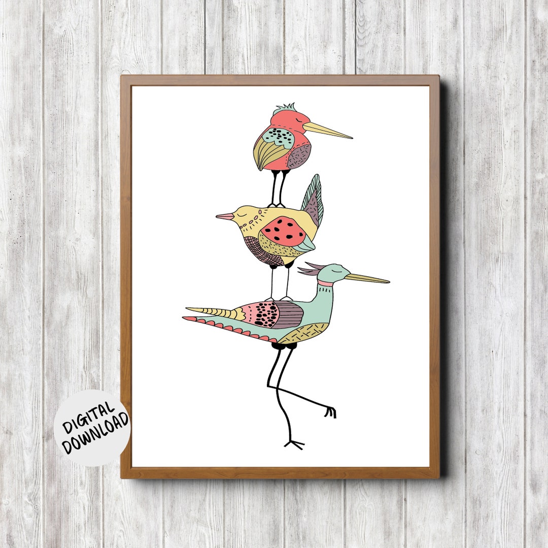Three Birds Printable Wall Art - Nursery / Kids Room Decor- Colorful ...