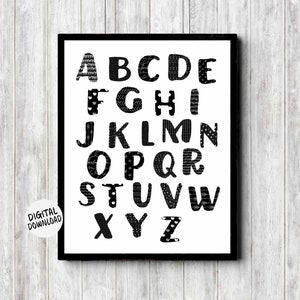 Educational Alphabet Nursery / Classroom Printable - Scandinavian Black ...