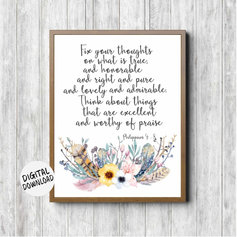 Printable Scripture Wall Art Philippians 4 : 8 Watercolor - Etsy