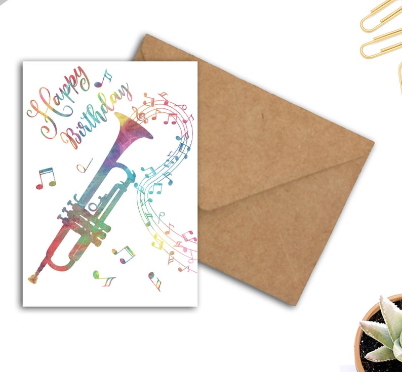 Trumpet Happy Birthday Card For Musician / Music Lover | Etsy
