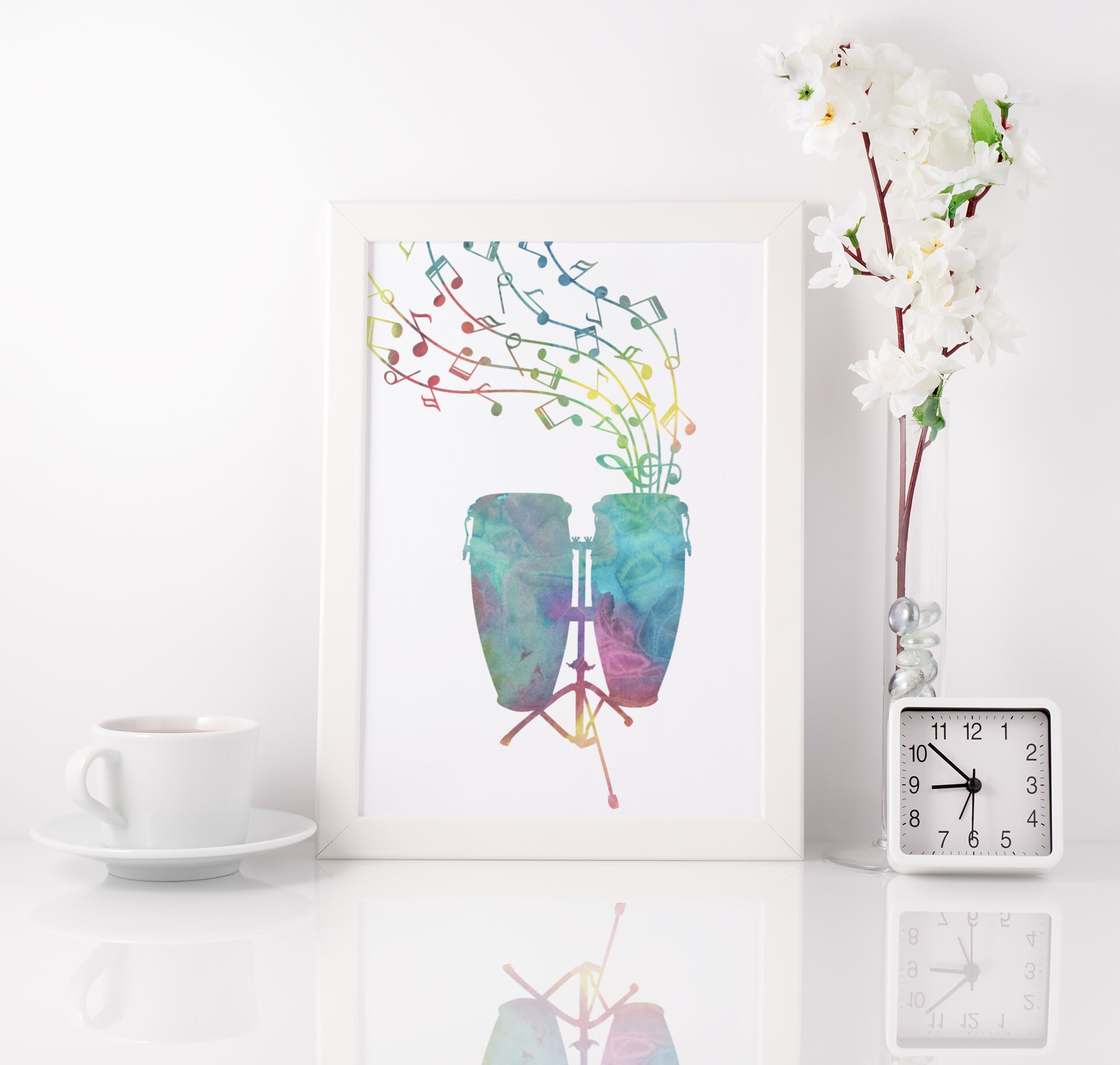 Conga Drums Silhouette With Music Notes Printable Poster - Etsy