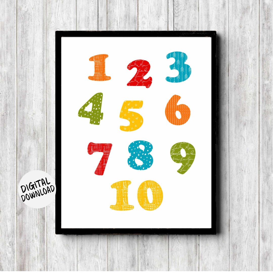 Bright, Educational Numbers Printable Nursery/ Kids Room Wall Art ...