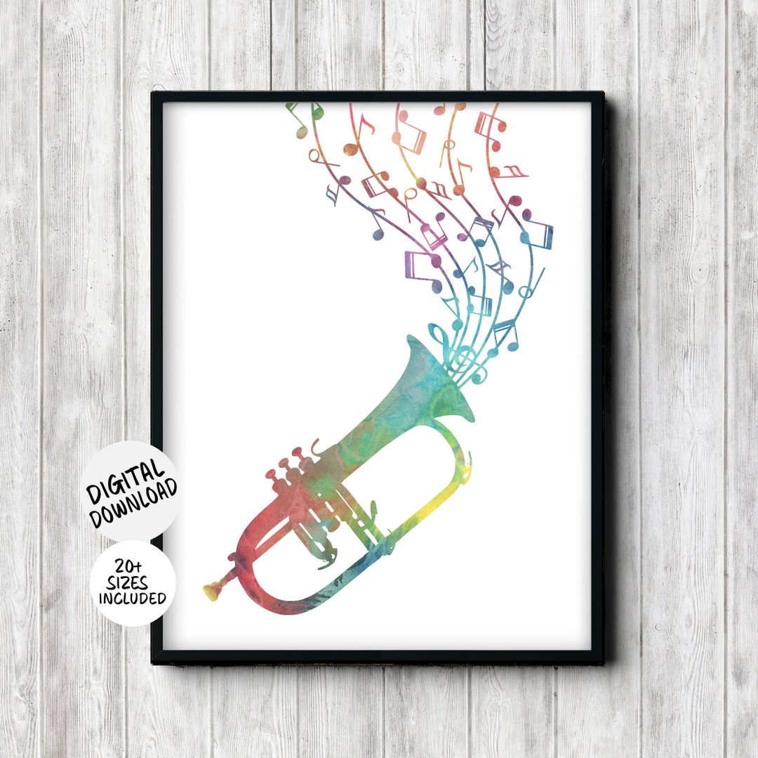 Printable Music Instrument Teacher Gift - Watercolor Flugelhorn Print ...