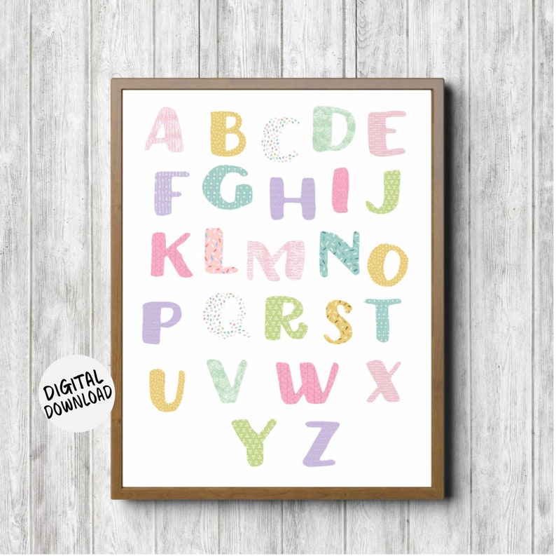 Printable Alphabet Chart Girls Room /nursery Wall Art - Pastel Letters ...