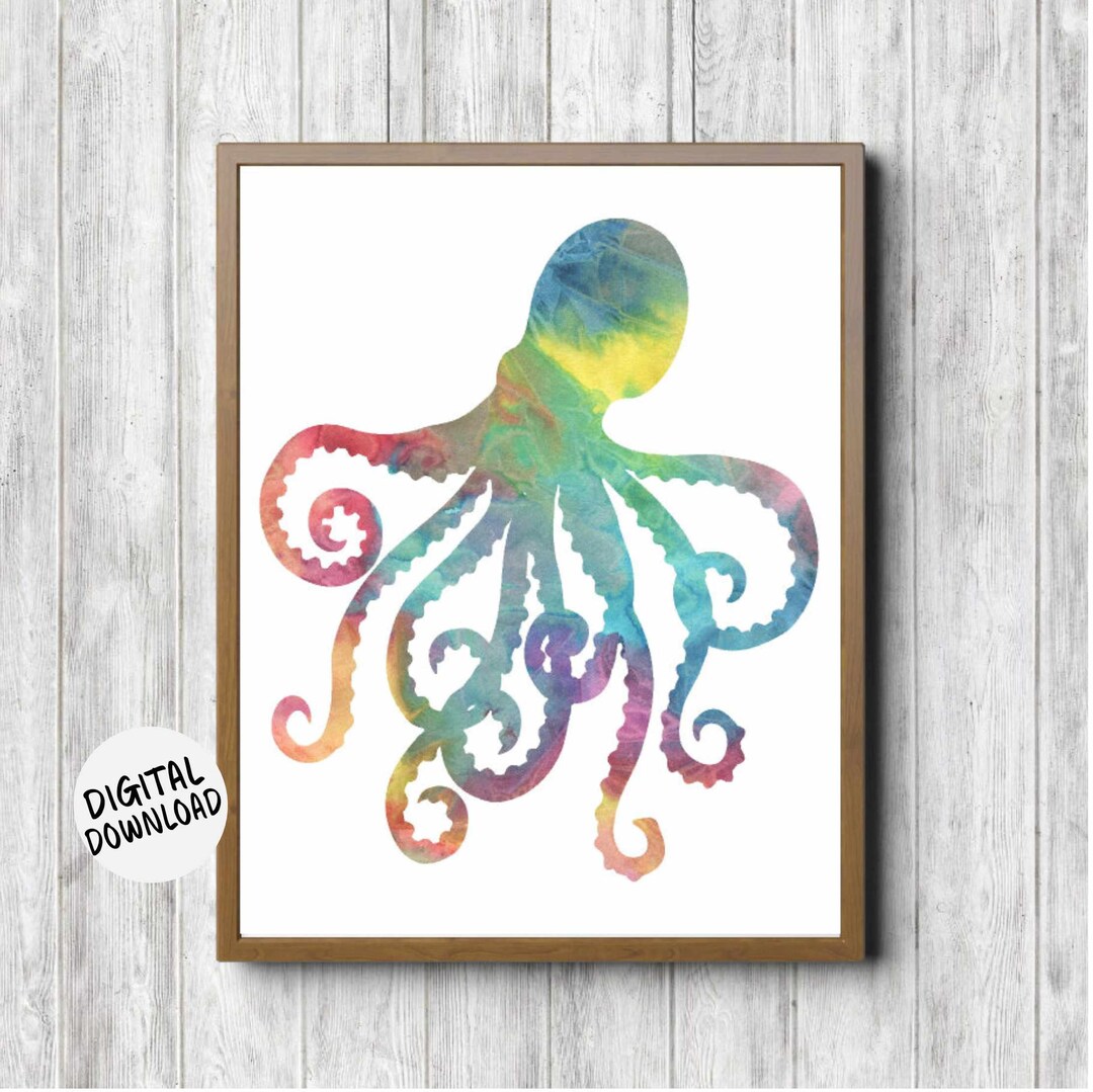Colorful Watercolor Octopus Printable Wall Art - Sea Life Nursery Multi ...