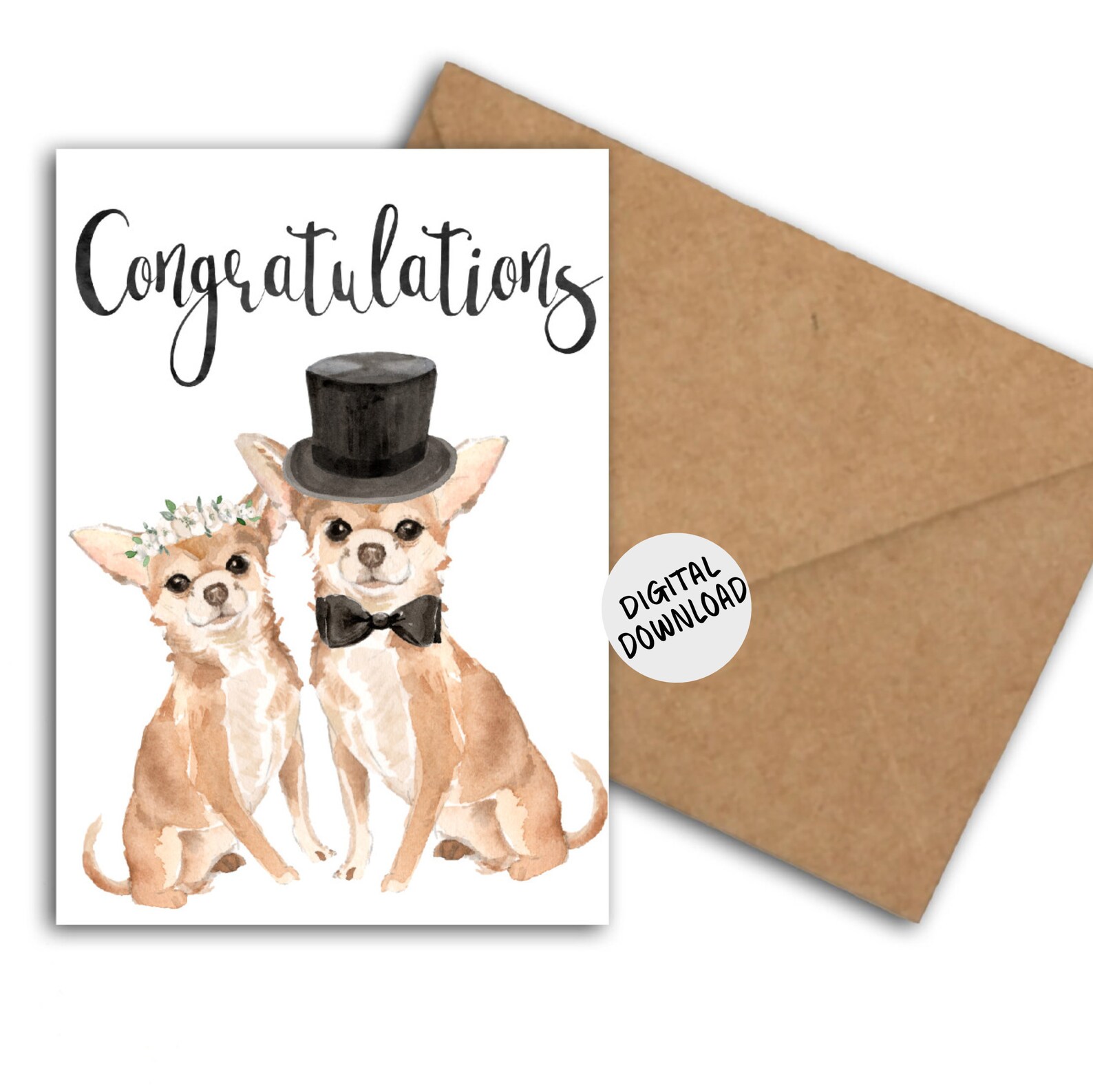 Wedding / Engagement Congratulations Card With Watercolor Dogs ...