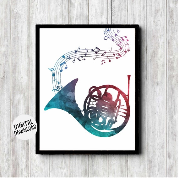 Watercolor French Horn printable Music Instrument Teacher | Etsy