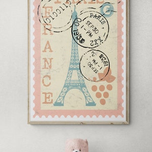 Retro Paris Travel Poster, Paris Theme Pastel Nursery Art, French ...