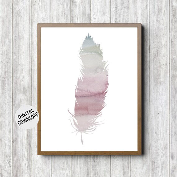 Instant Download Watercolor Feather Print Modern - Etsy