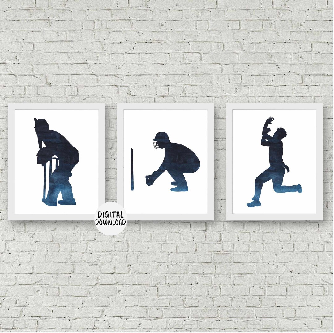 11 X 14 Printable Set of 3 Cricket Wall Art - Watercolor Bowler /wicket ...