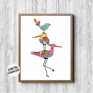 Whimsical Bird Wall Art Printable - Birds Girls Room / Nursery Print ...