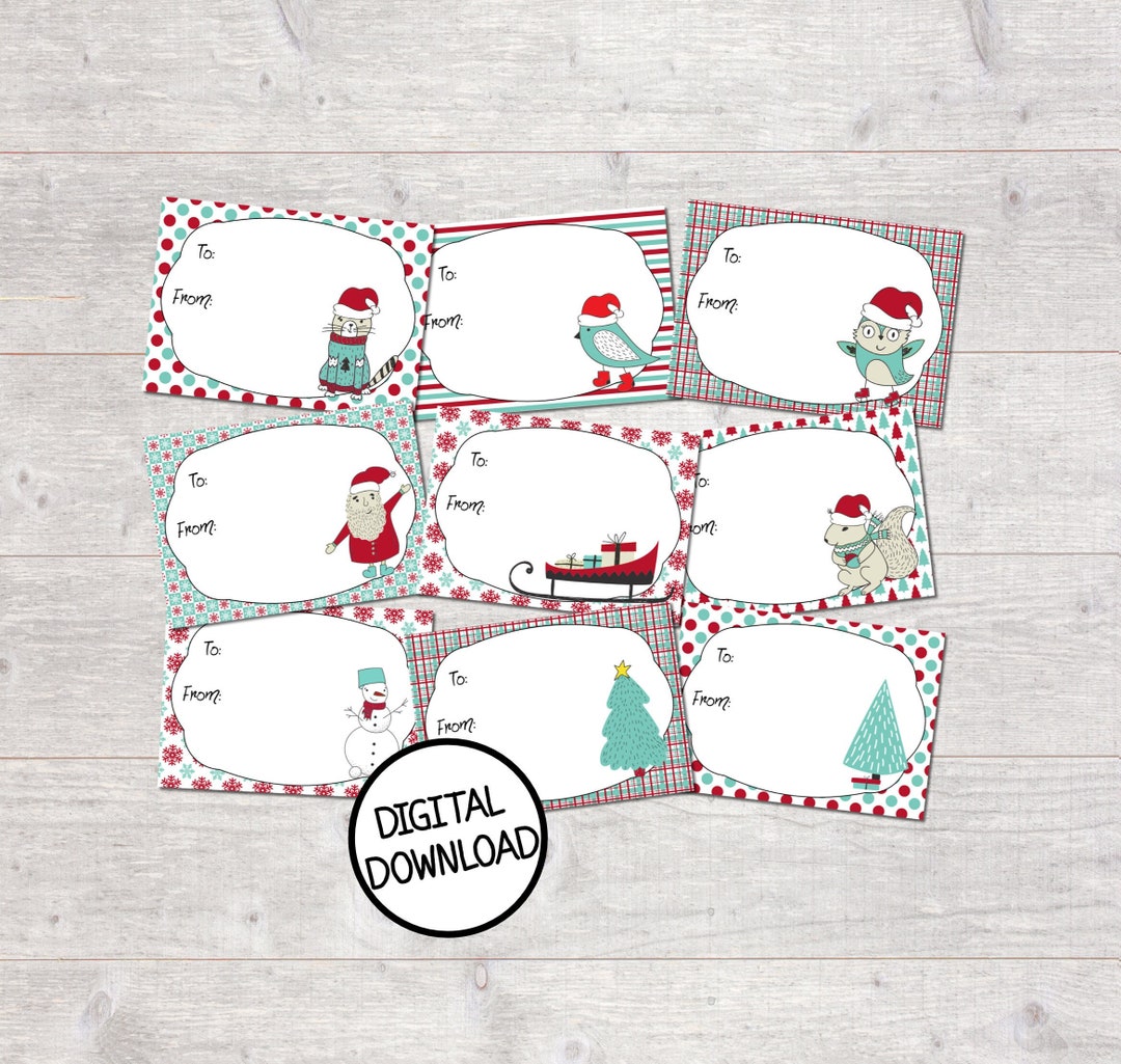 Quirky Christmas Printable Gift Tags /stickers With Cute Animals in Red ...