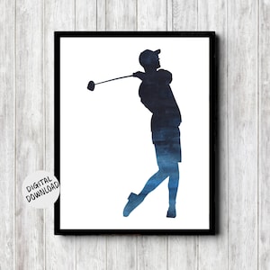 Printable Male Golfer Silhouette Wall Decor - Golf Gift for Men ...