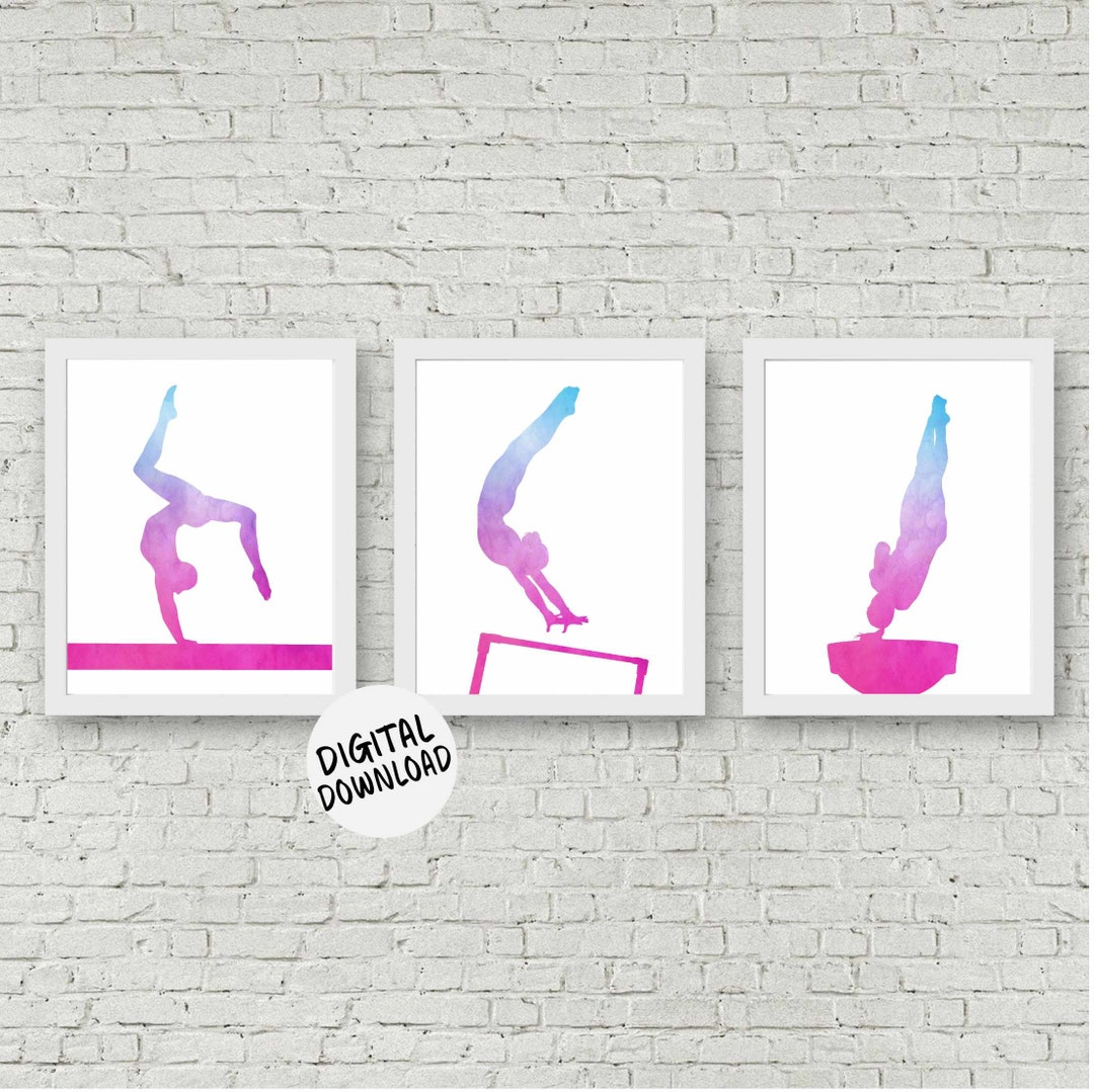 Female Gymnast Printable Set of 3 Wall Art - Gymnastics Wall Decor ...