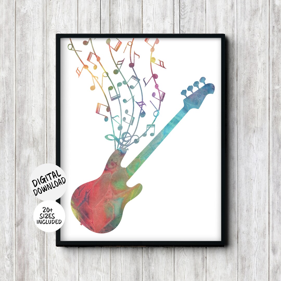 Bass Guitar Poster for Teen Room or Dorm Room Decor - Watercolor Music ...