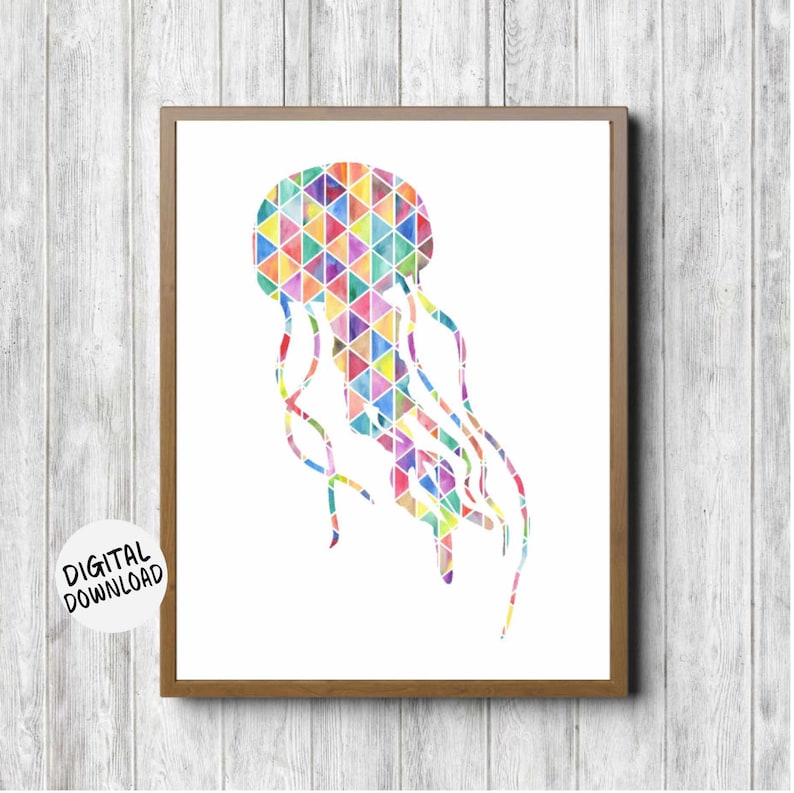 Geometric Jellyfish Wall Art Printable Watercolor Jelly Fish - Etsy