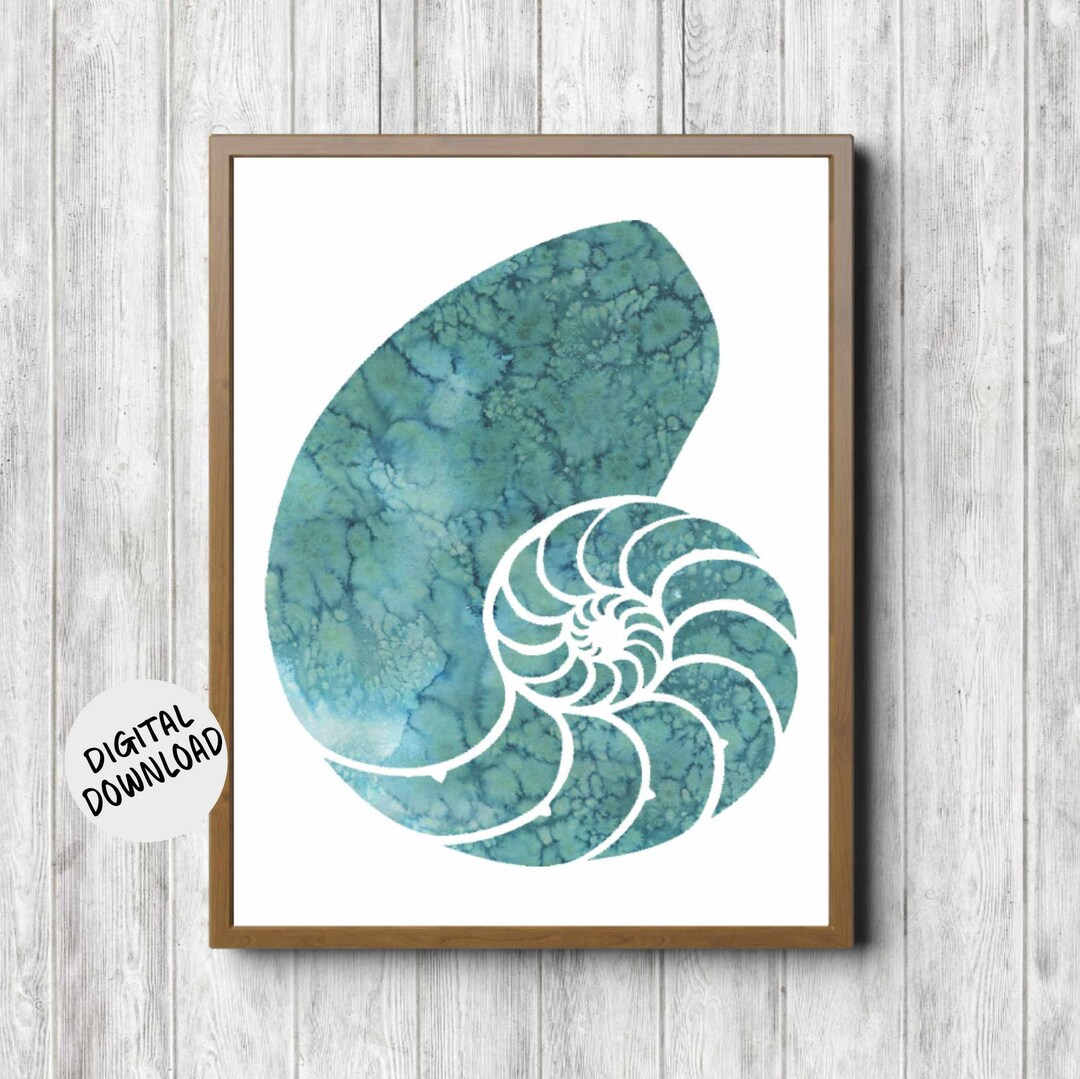Watercolor Nautilus Shell Wall Art - Printable Sea Life Nursery / Kids ...