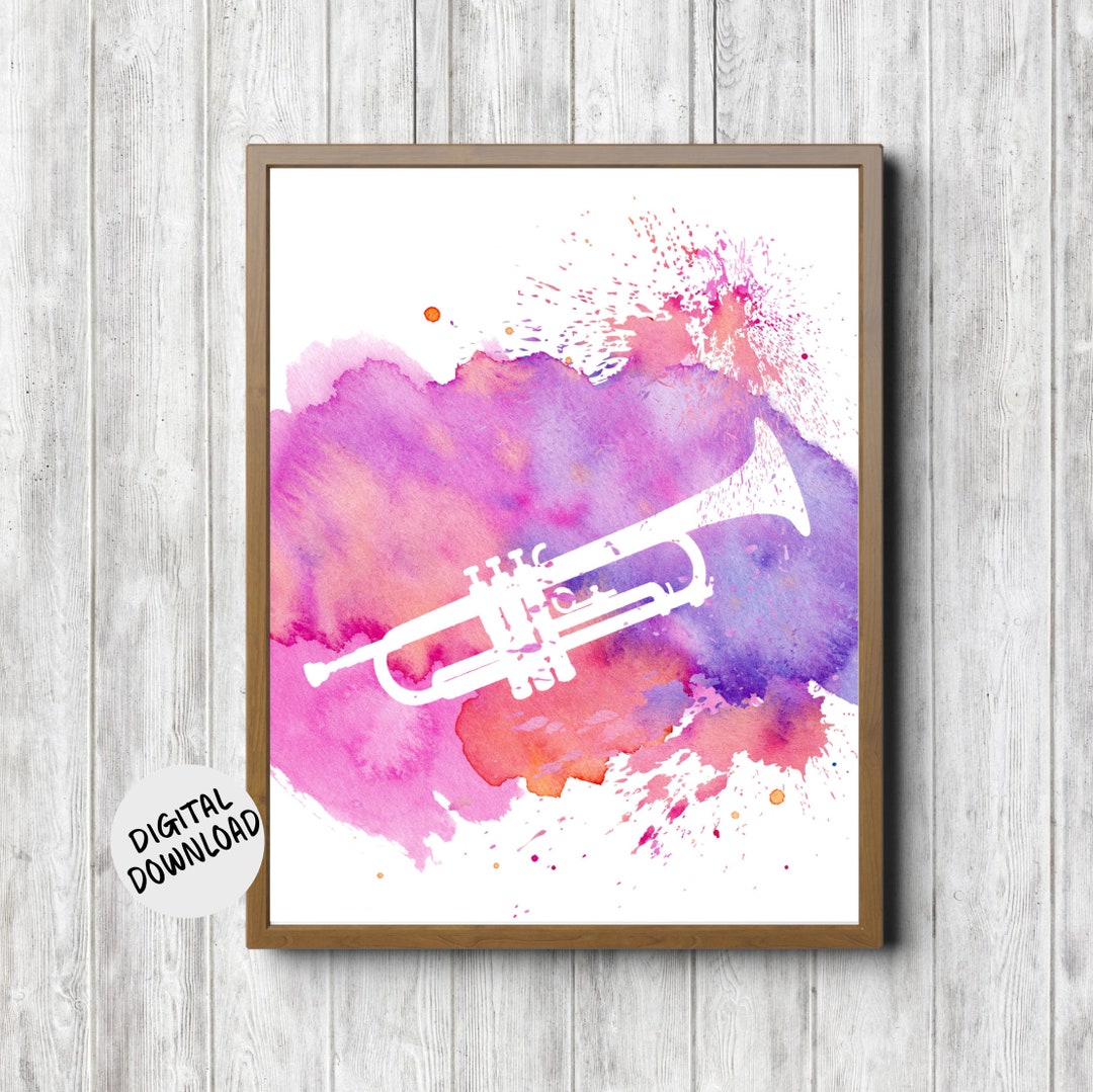 Printable Watercolor Trumpet Poster - Girl Music Gifts - Music Theme ...