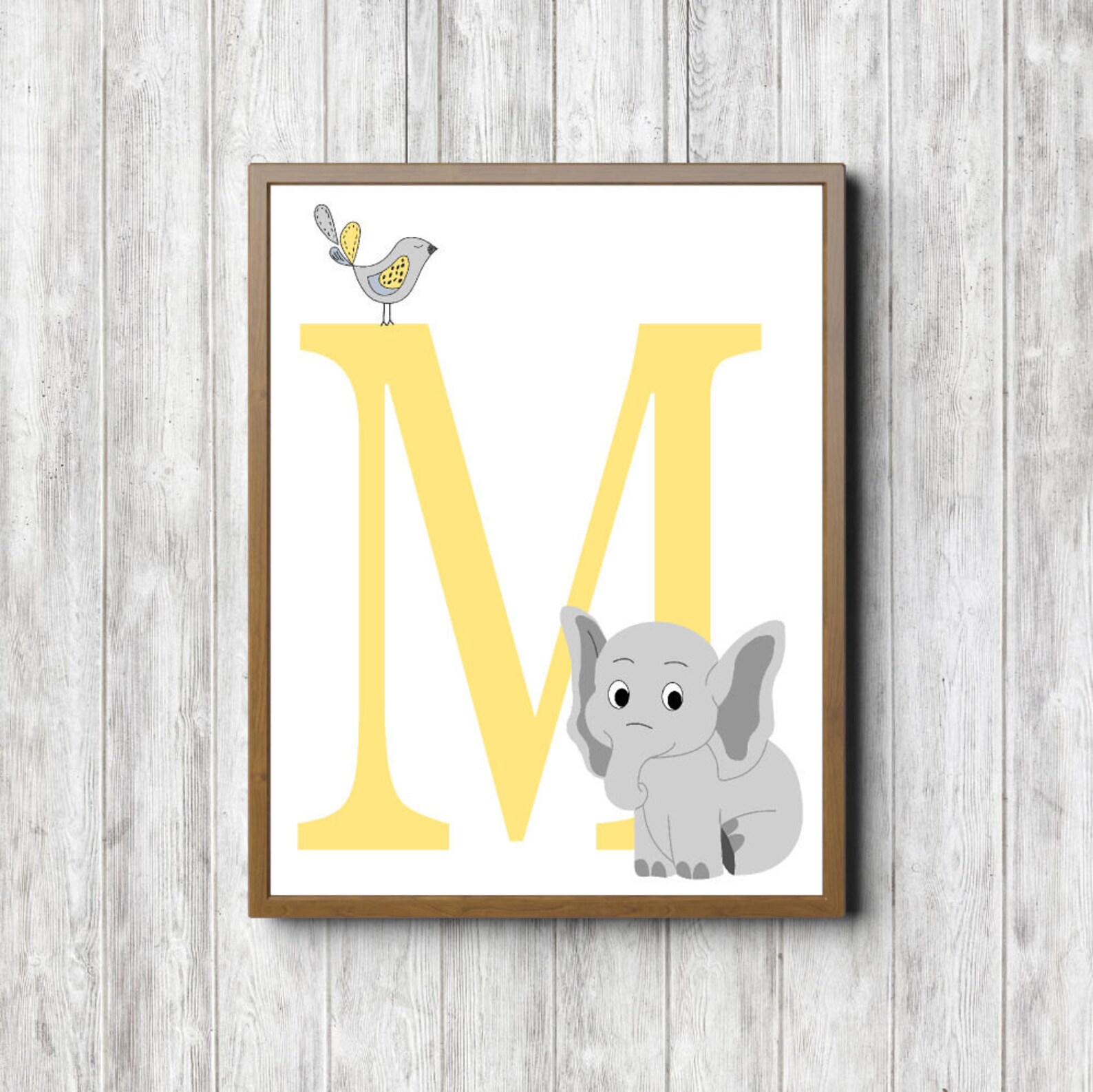 Yellow & Gray Letter M Monogram Nursery Printable Wall Art | Etsy