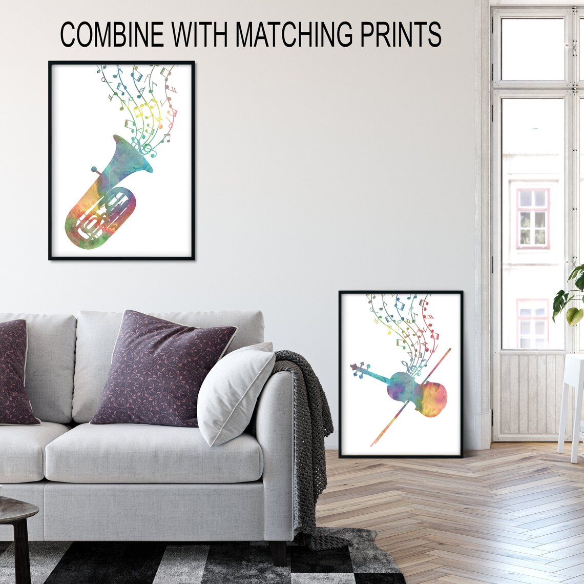 Printable Music Wall Art - Watercolor Tuba Print With Music Notes ...