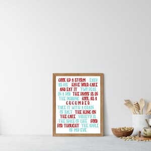 Food Sayings / Idioms Printable Kitchen Wall Art - Restaurant Decor ...
