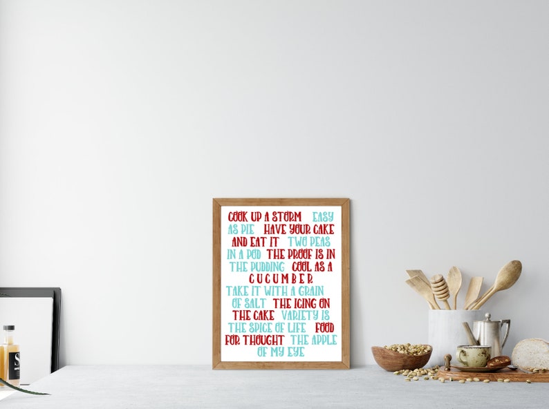 Food Sayings / Idioms Printable Kitchen Wall Art Restaurant - Etsy
