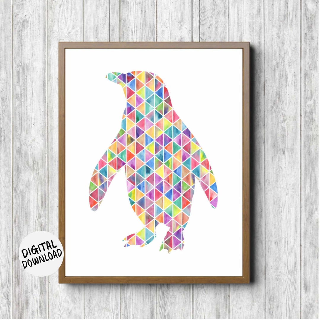 Geometric Penguin Nursery / Kids Room Printable Wall Art - Watercolor ...