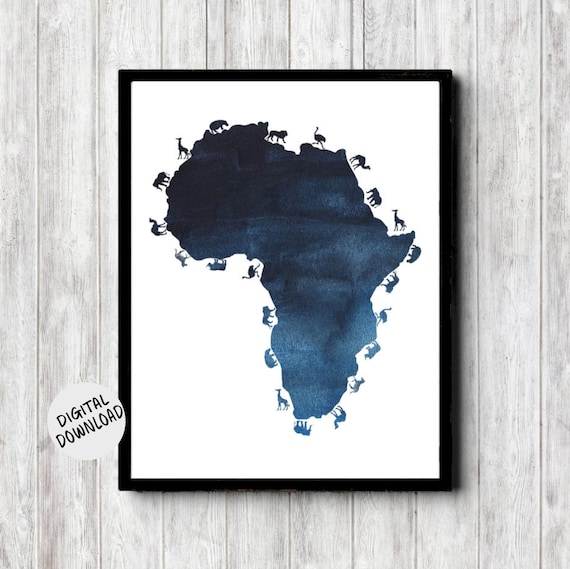 African Continent Wall Art Printable Watercolor Africa | Etsy