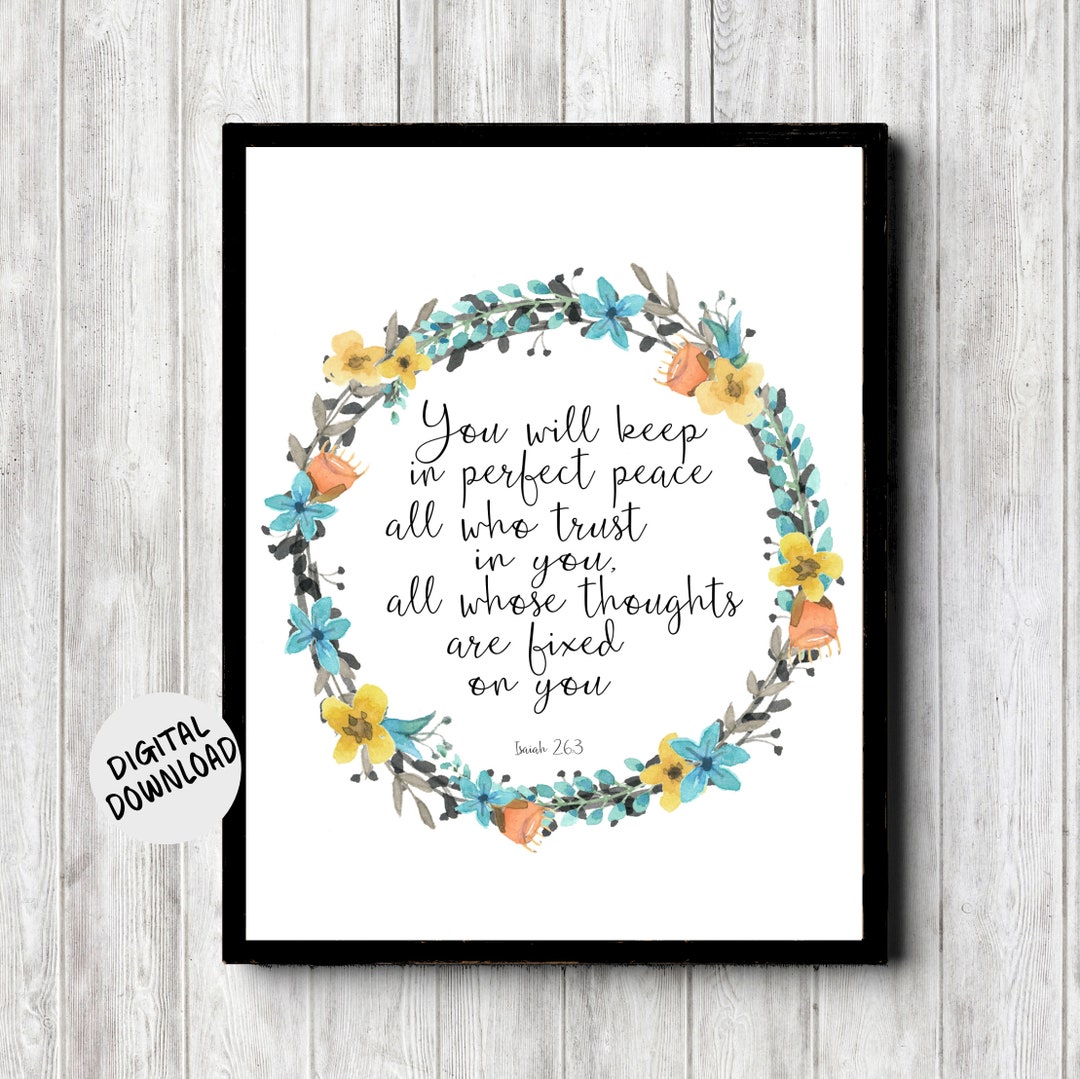 Isaiah 26: 3 Scripture Printable Wall Poster - Watercolor Wreath Wall ...
