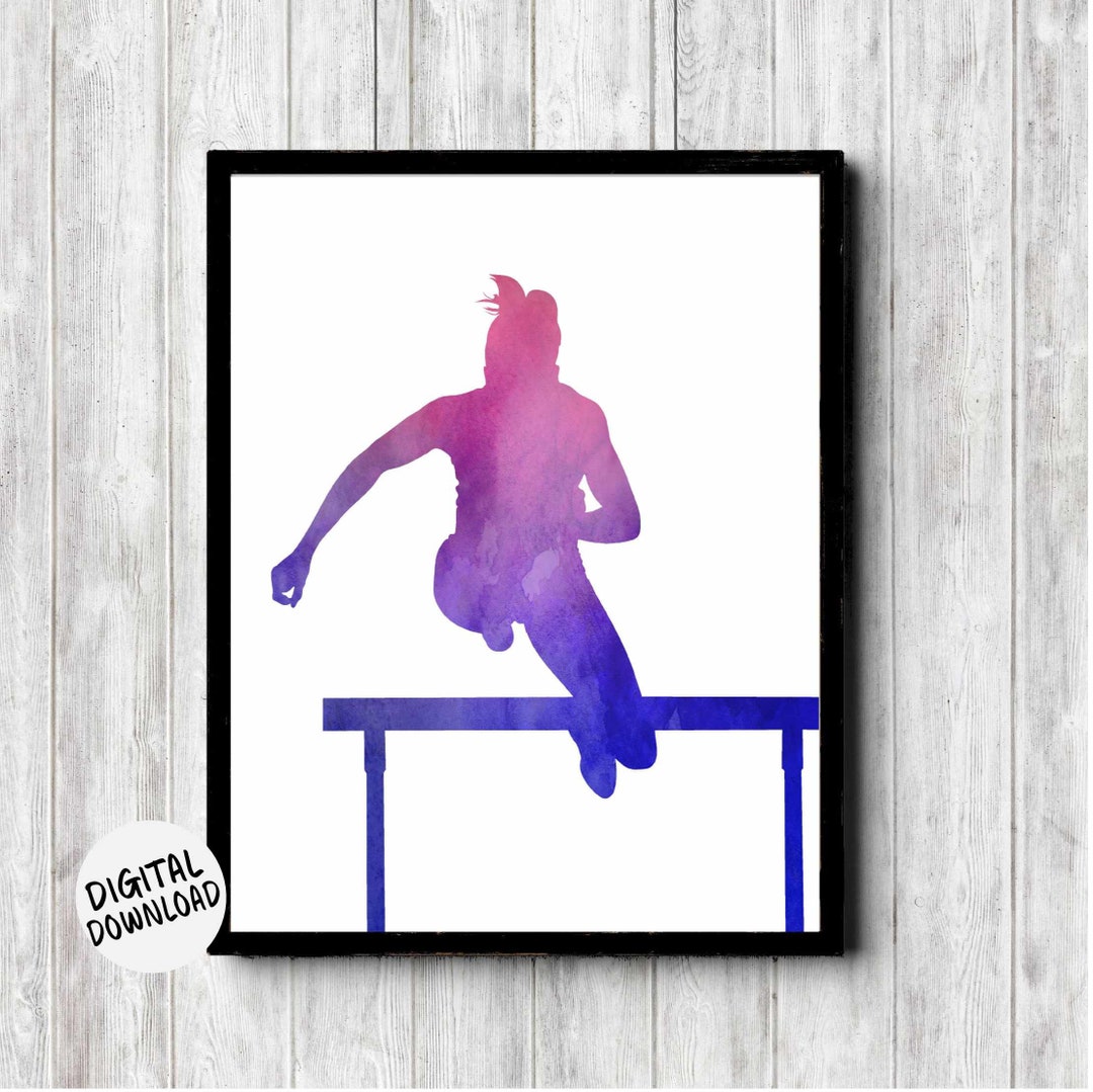 Female Hurdles Runner Printable Poster - Watercolor Womens Athletics ...