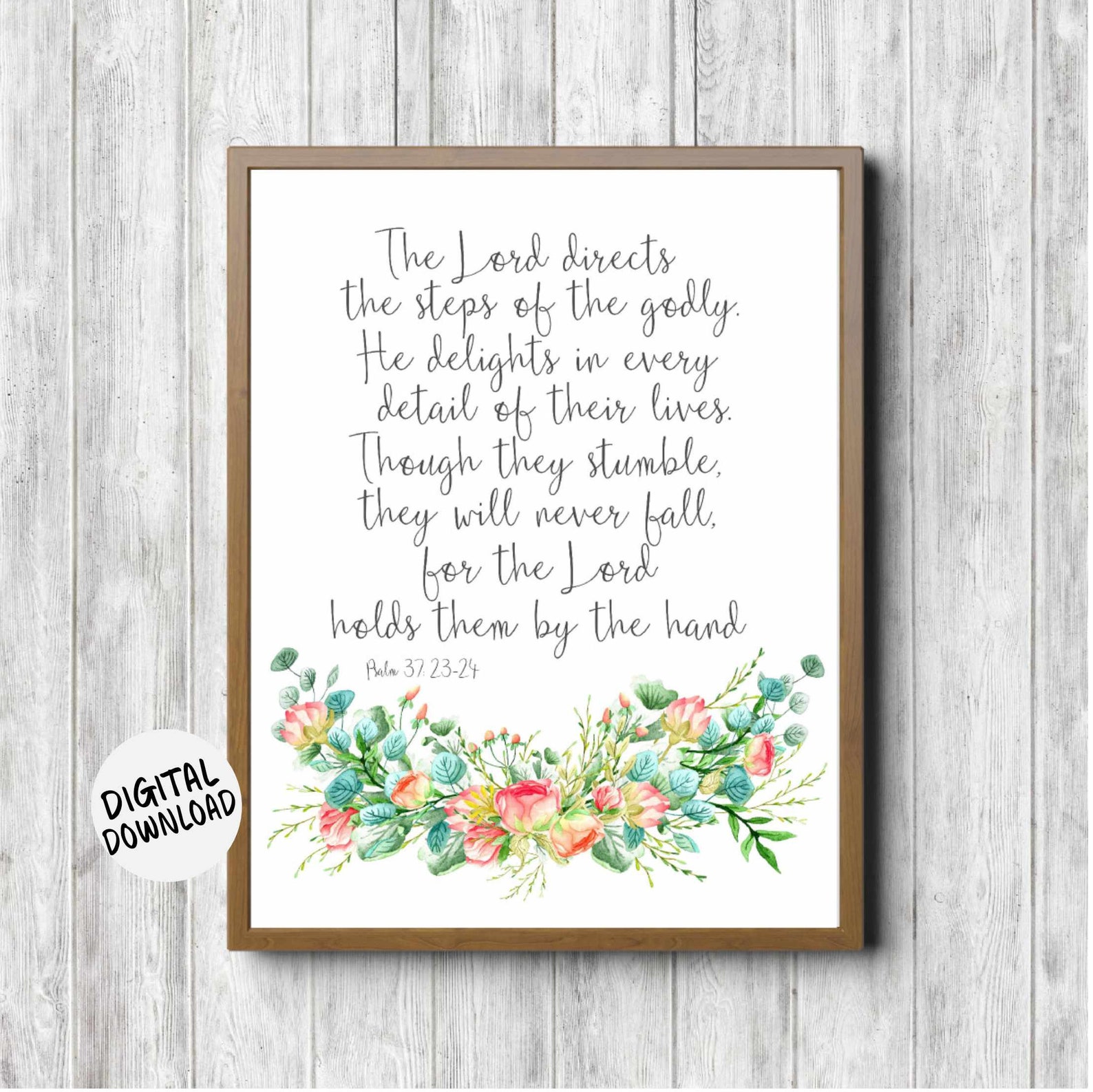 Printable Psalm 37 V 23 - 24 Scripture Wall Decor - Gift for Women ...