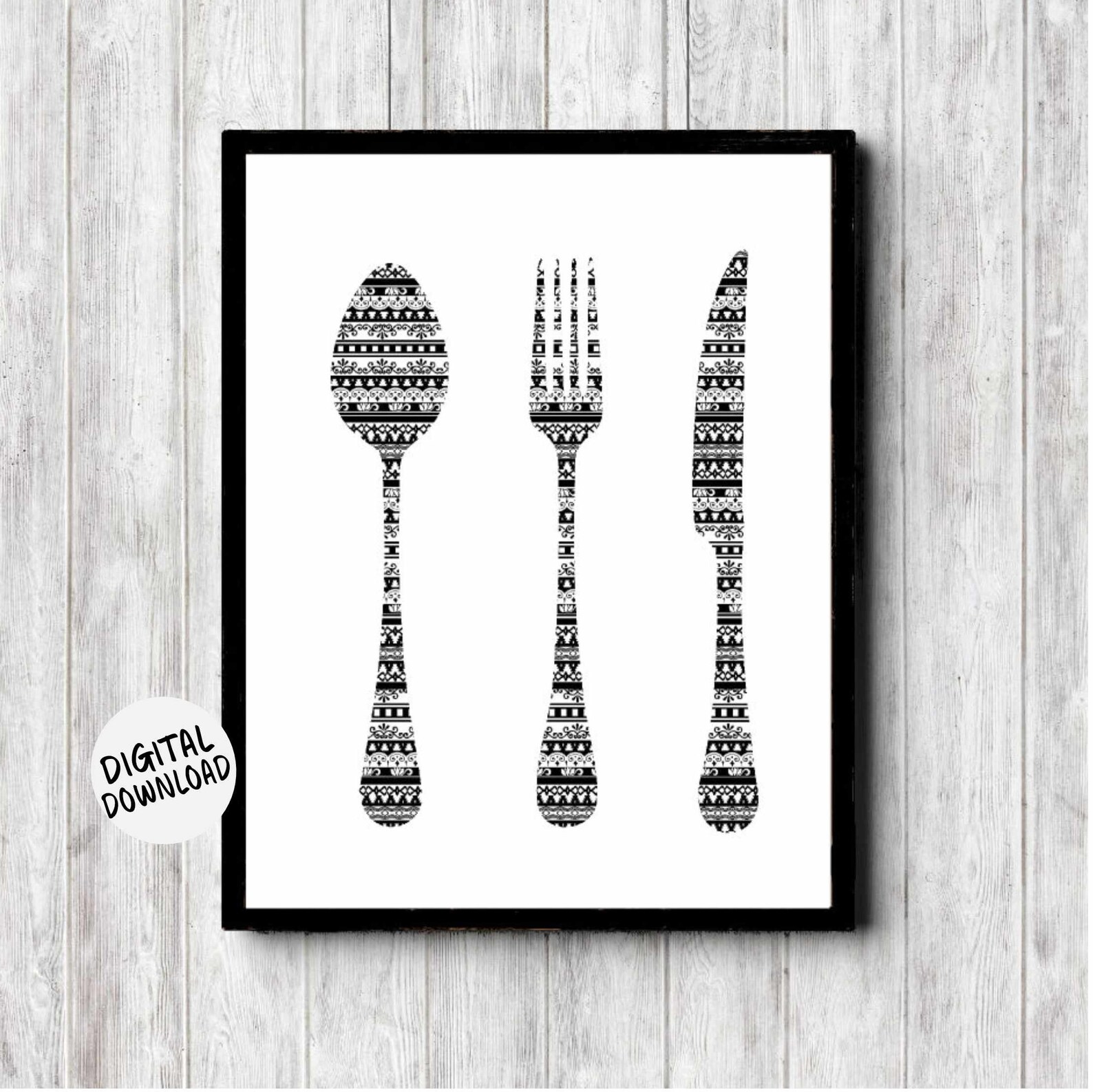 Flatware Printable Kitchen Wall Art - Culinary Poster - Spoon /fork ...