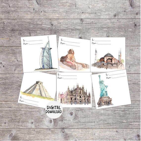 Instant Download Printable Gift Tags World Cities Labels | Etsy