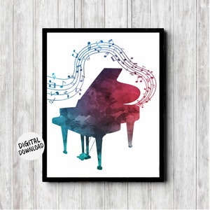 Watercolor Piano /music Printable Art Gift for Pianist/ Piano Teacher ...