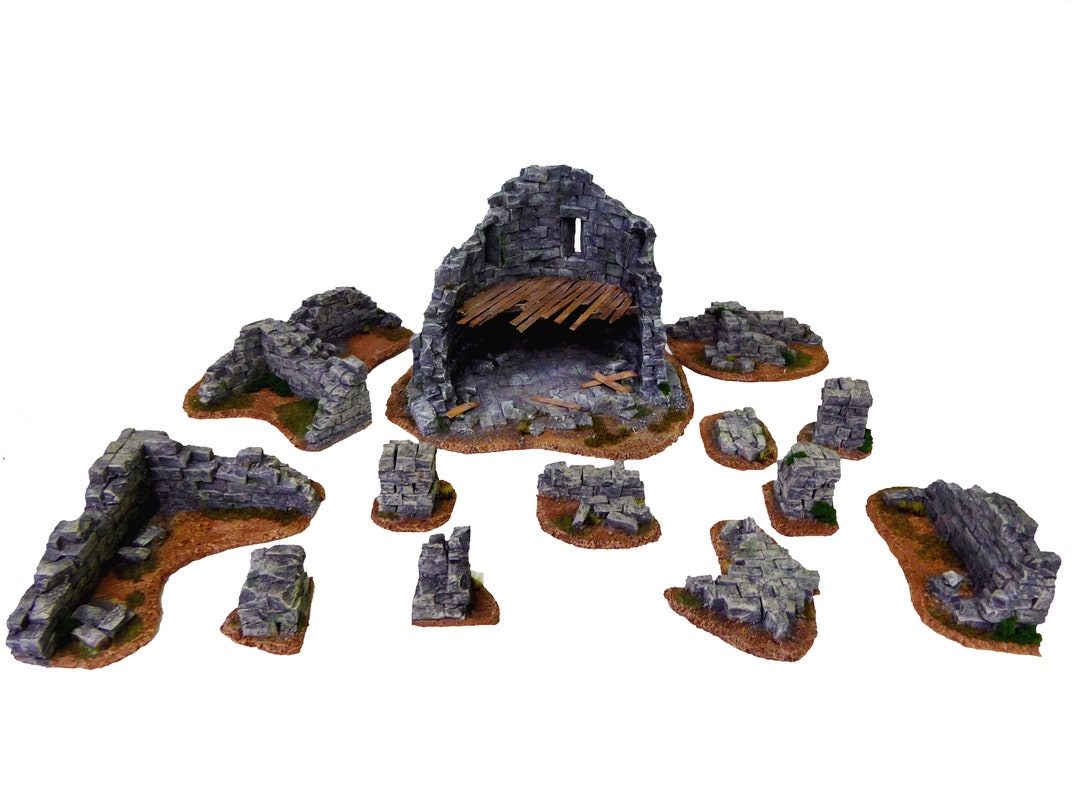 Terrain Ruins - Set for Miniature Wargame Scenery, Years 28-32mm, RPG ...