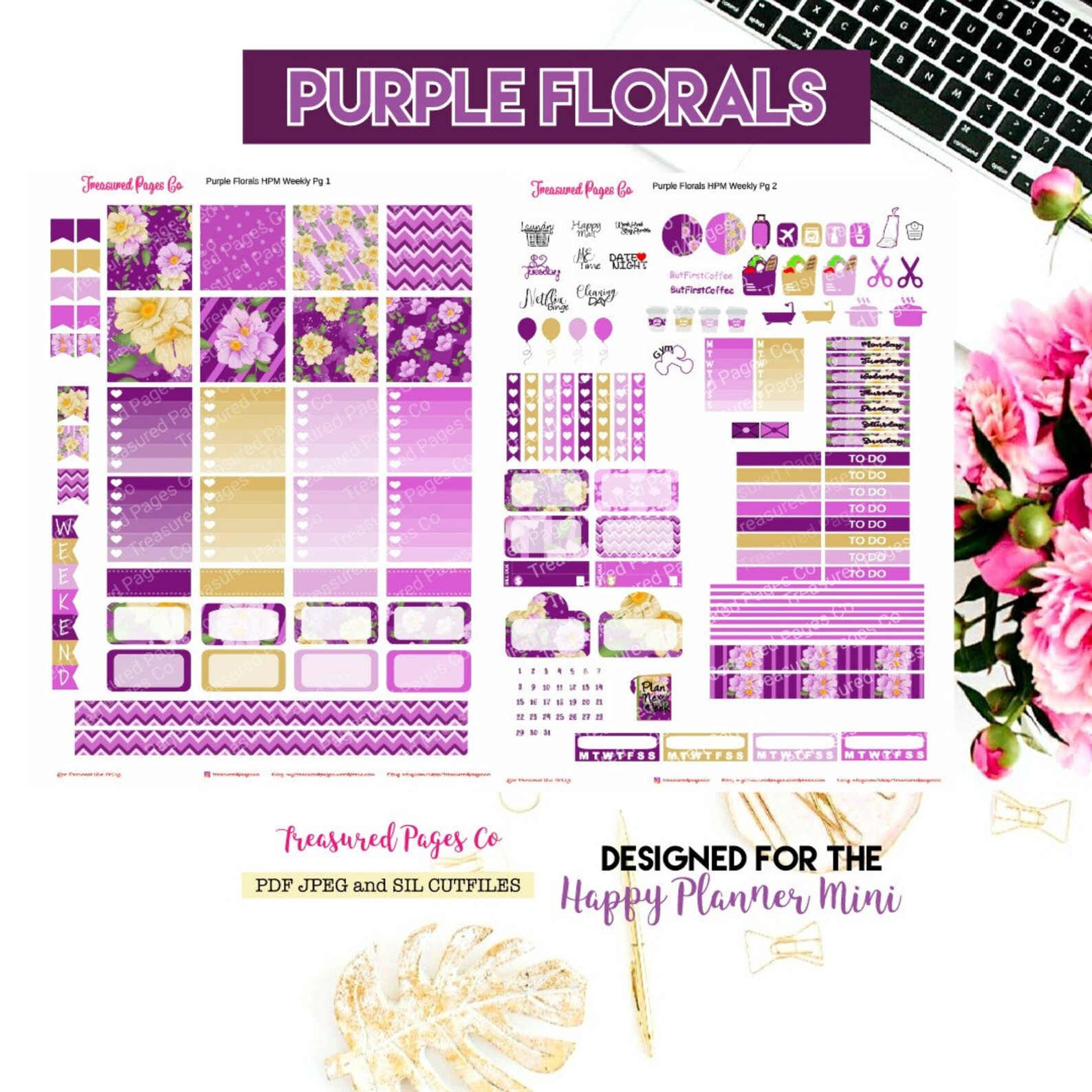 Purple Florals Planner Printable Weekly Kit Designed For The Etsy Purple Florals Planner Printable Weekly Kit Designed For The Etsy