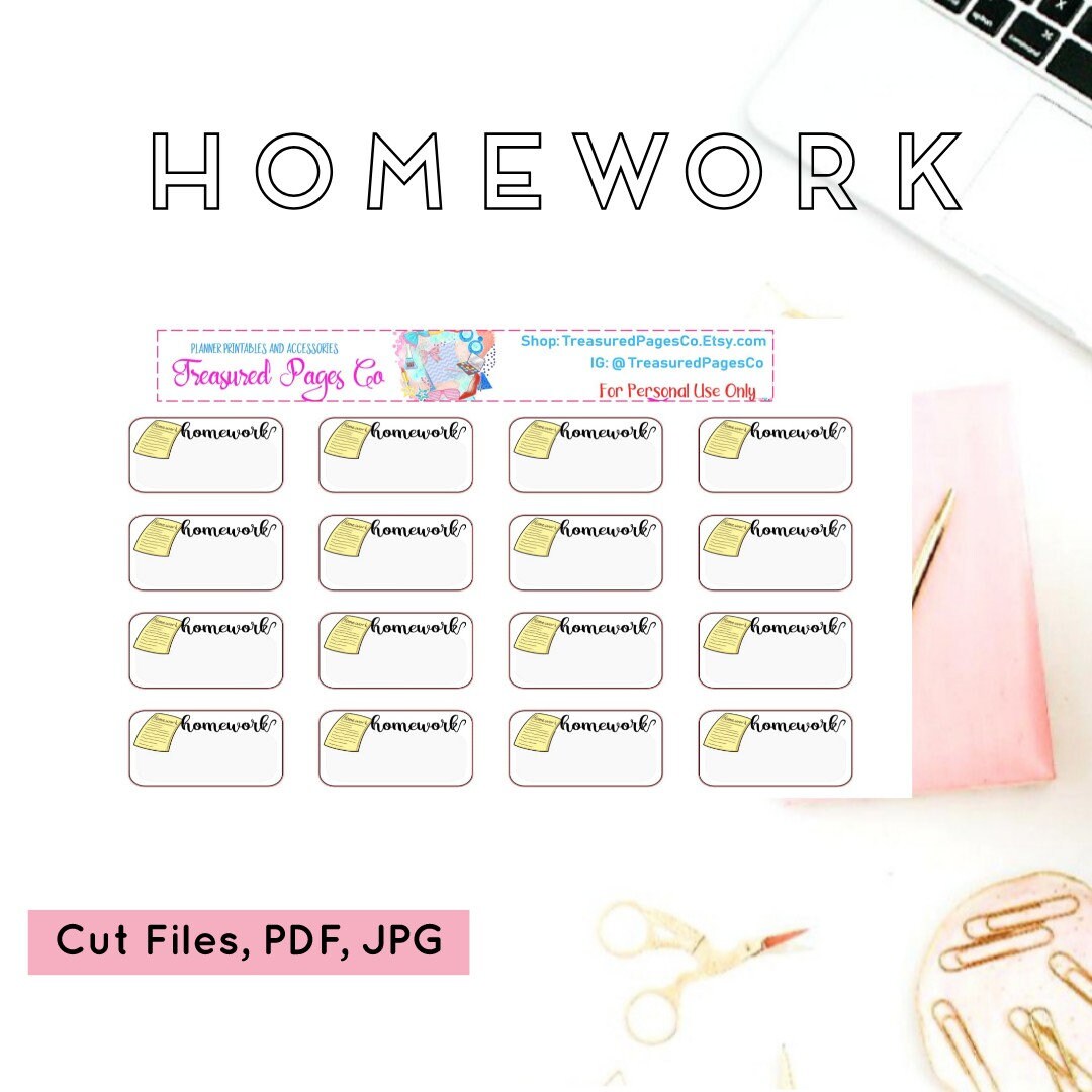 Homework Labels Printable Stickers Includes Free Cut Files - Etsy