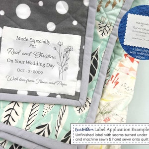 Wedding Quilt Label for Handmade Blanket | Custom Printed Patch, Cotton ...
