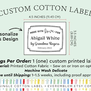 Custom Printed Cotton Quilt Label - Single Personalized Cotton Label ...